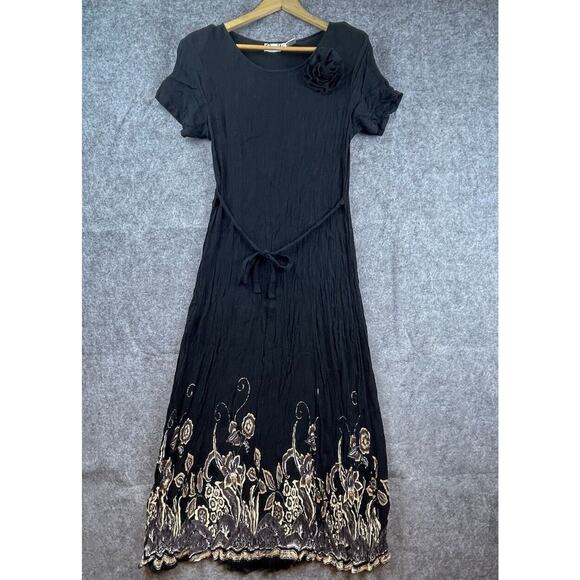 Caite | Dresses | Vintage Caite Dress Large Black Gold Scrunch Boho 8s ...